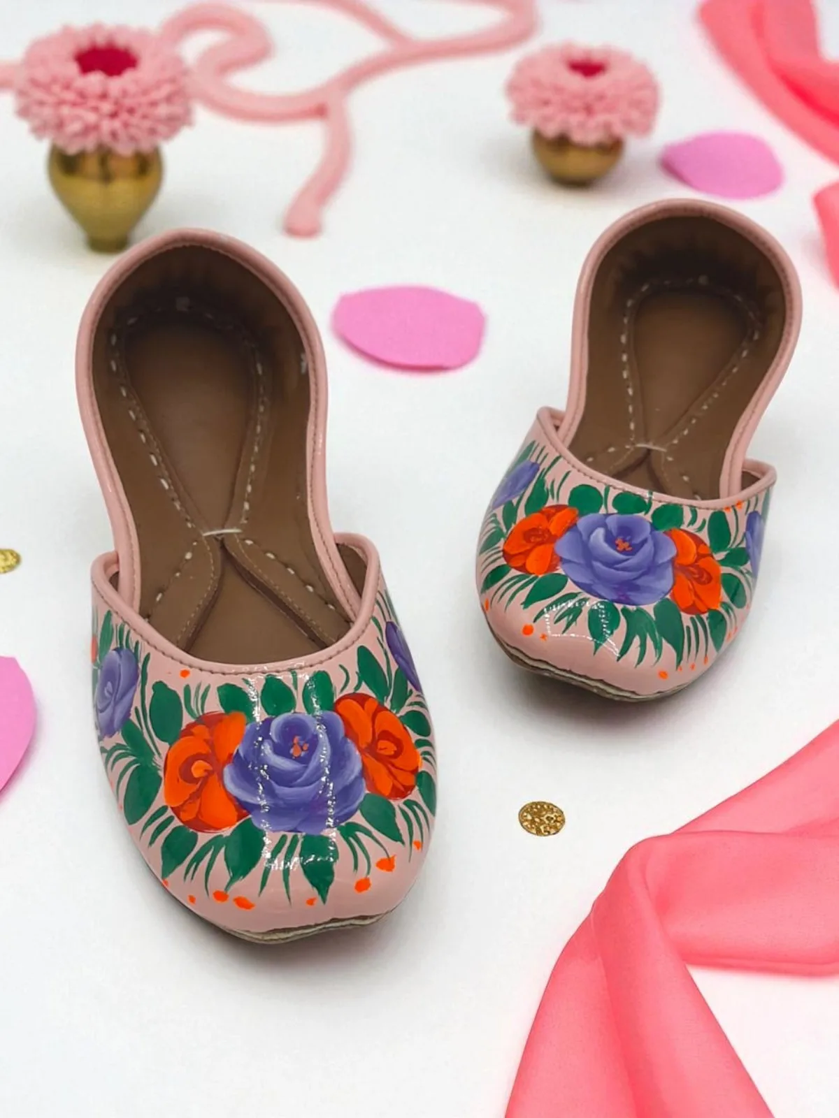 The Petal Pink Hand Painted Khussa For Her-2472 - SNF